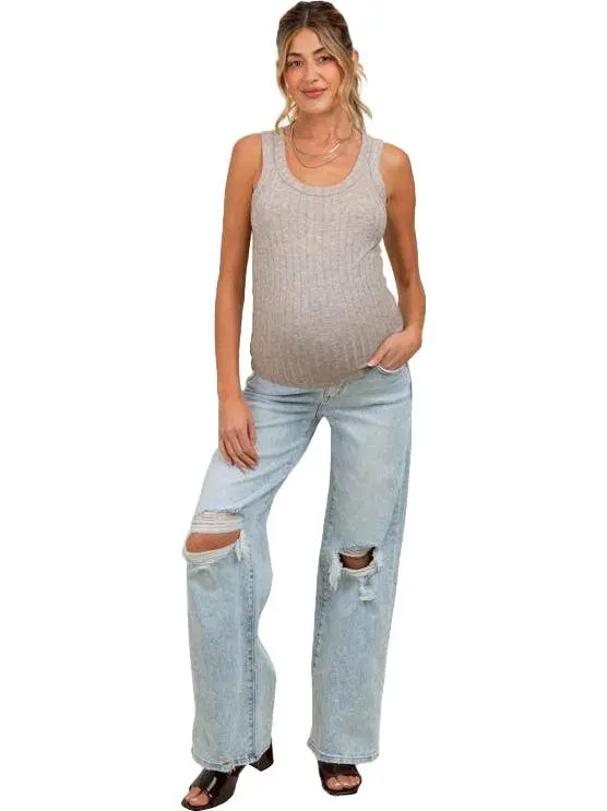 PINKBLUSH Distressed Wide Leg Maternity Jeans - Light Blue
