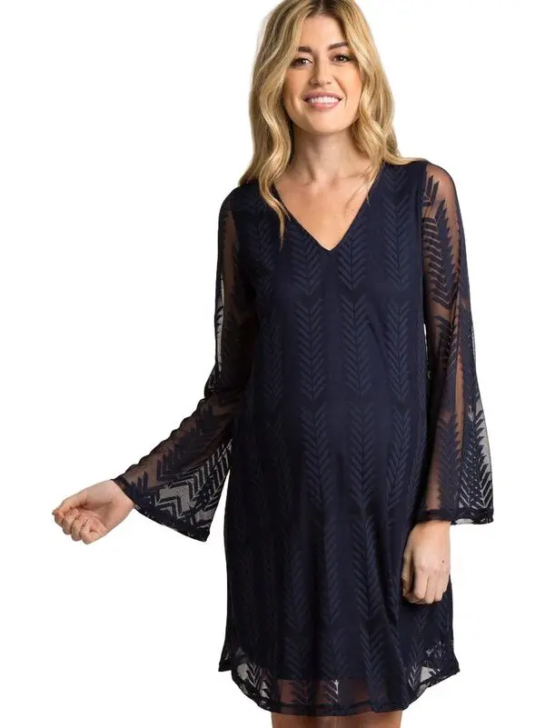 PINKBLUSH Mesh Overlay Maternity Dress - Navy Blue