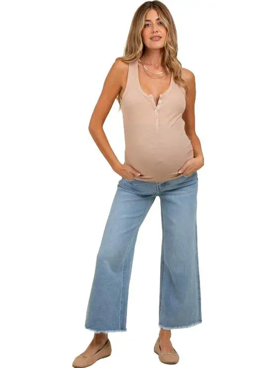 PINKBLUSH Fringe Hem Ankle Wide Leg Maternity Jeans - Blue