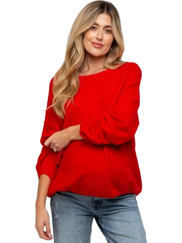PINKBLUSH Drop Shoulder Maternity Sweater - Red