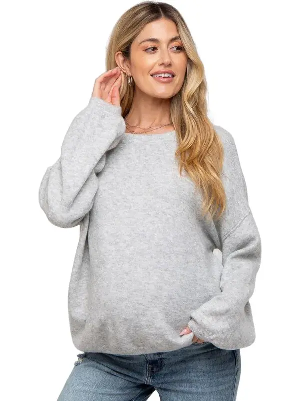PINKBLUSH Drop Shoulder Maternity Sweater - Silver