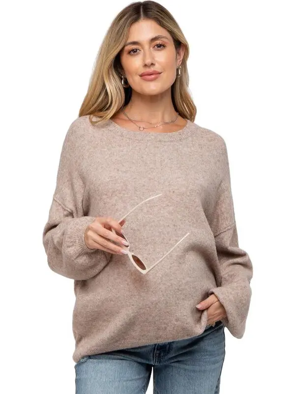 PINKBLUSH Drop Shoulder Maternity Sweater - Taupe
