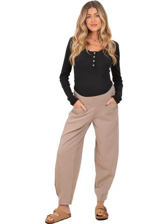 PINKBLUSH Brushed Knit Barrel Leg Joggers - Taupe