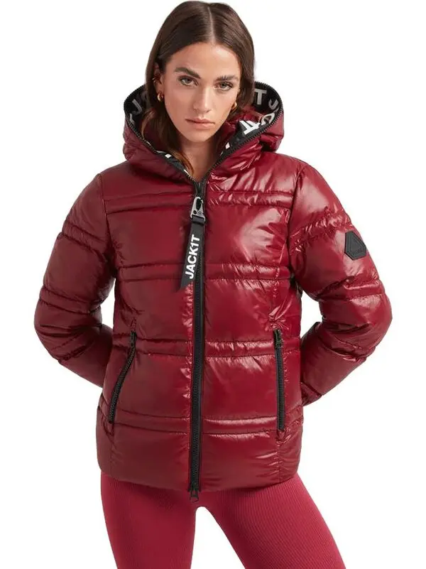 JACK1T R4d Tramline Racer Hooded Puffer Jacket - Dark Cranberry/black