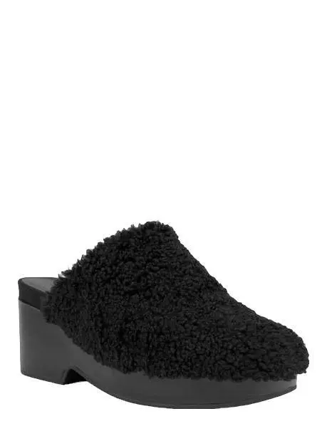 Aerosoles Leather Wedge Mule - Black Faux Shearling