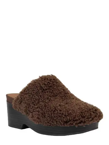 Aerosoles Leather Wedge Mule - Mocha Faux Shearling