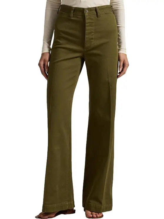 Polo Ralph Lauren High-waisted Wide-leg Twill Pants - Olive