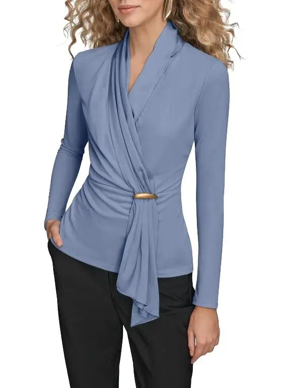 Donna Karan New York Wrap Front Long Sleeve Top - Tempest