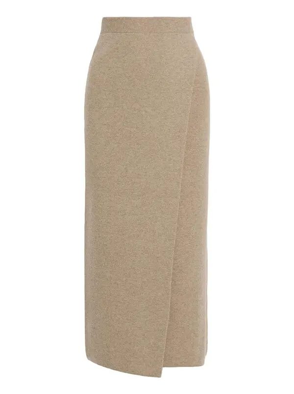 Max Mara Umbria Wrap-effect Wool And Cashmere-blend Midi Skirt - Sand