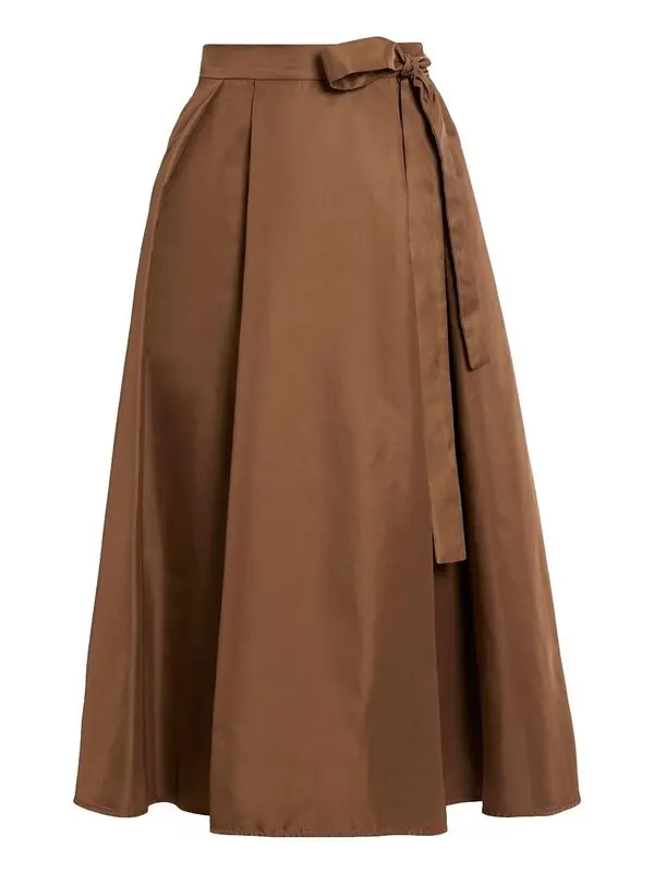 Max Mara Tema Pleated Taffeta Midi Wrap Skirt - Brown