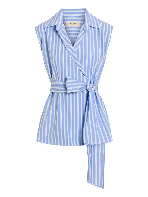 Max Mara Striped Cotton-poplin Wrap Top - Light Blue