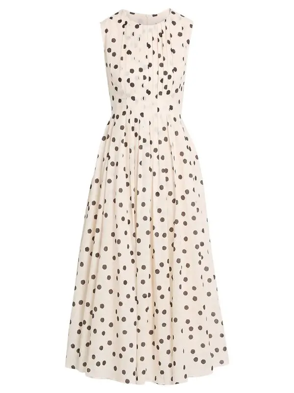 Max Mara Carol Pintucked Polkadot Cotton-gauze Midi Dress - Ecru