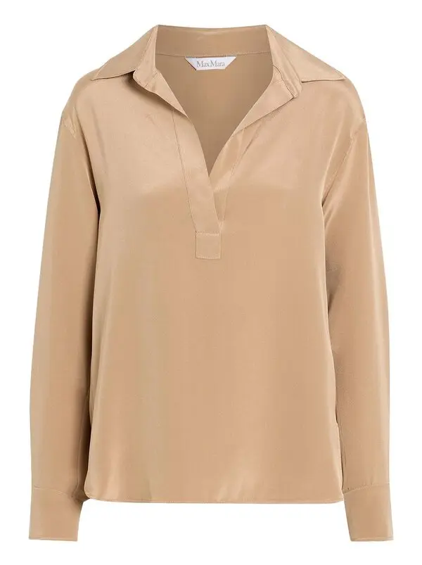 Max Mara Zanzero Silk Crepe De Chine Blouse - Camel