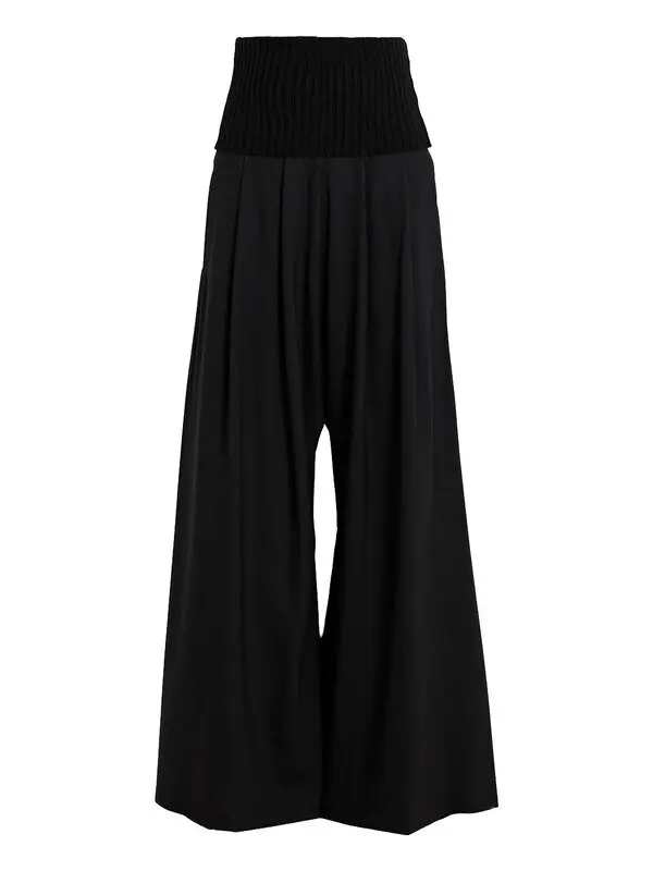 Max Mara Ribbed Wool-blend Wide-leg Pants - Black
