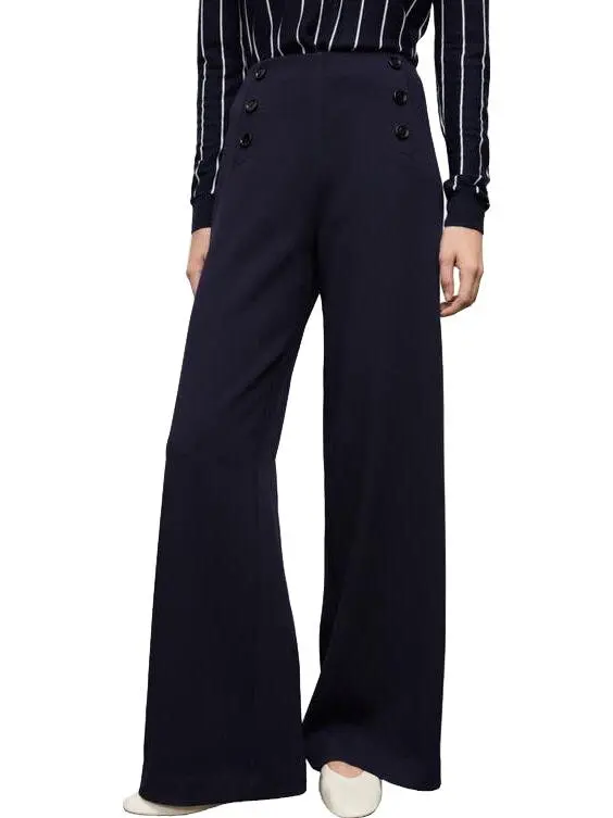 Mango Button Detailed Wide Leg Pants - Navy