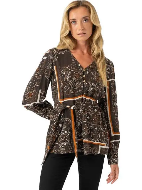 SAINT + SOFIA Joselyn V-neck Blouse - Brown Paisley