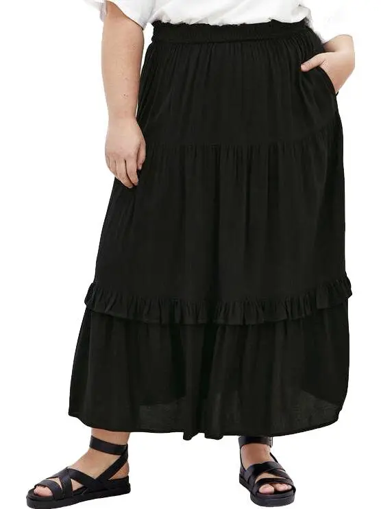 City Chic Avianna Tiered Maxi Skirt - Black