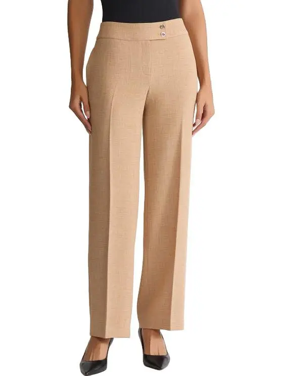 KASPER Flat Front Wide Leg Pants - Soft Sand