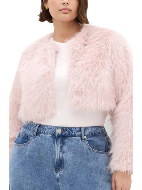 City Chic Angelica Faux Fur Crop Jacket - Pink