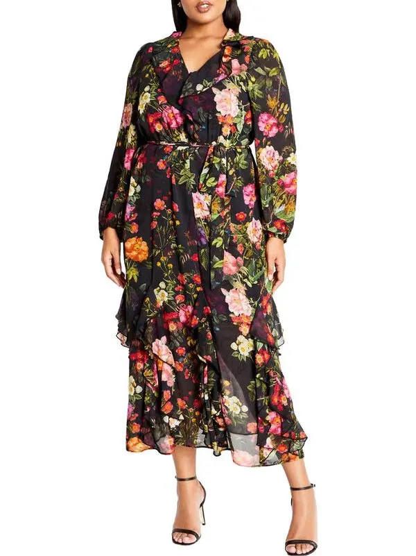 City Chic Macie Tie Waist Maxi Dress - Floral