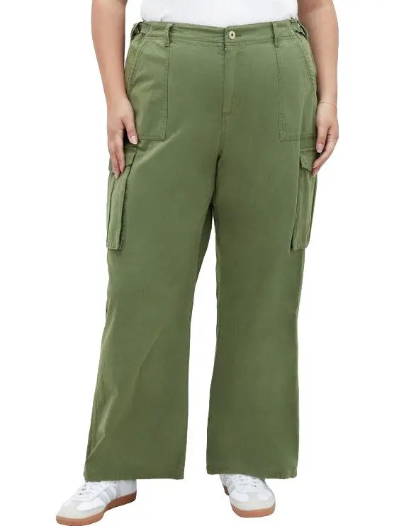 City Chic Mia Cargo Wide Leg Pants - Olive