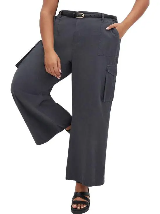City Chic Mia Cargo Wide Leg Pants - Washed
