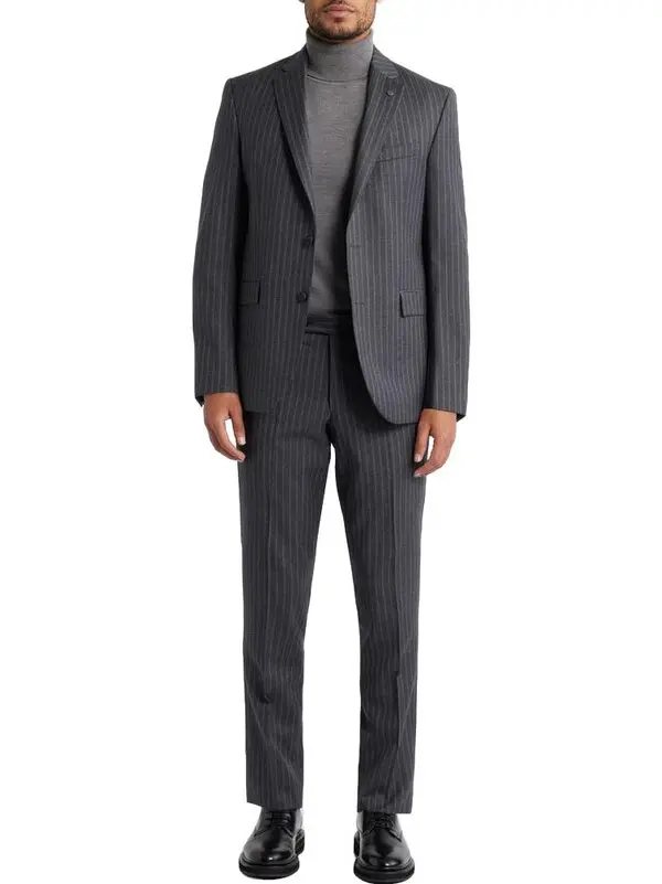 ALLSAINTS Ross Slim Fit Striped Wool Suit - Charcoal