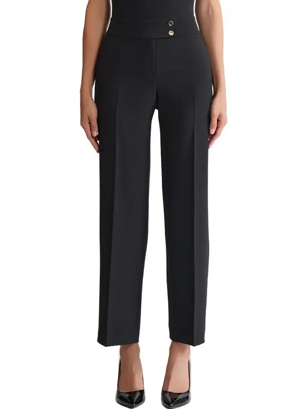 KASPER Button Tab Wide Leg Pants - Black
