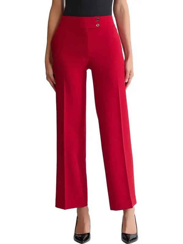 KASPER Button Tab Wide Leg Pants - Fire Red