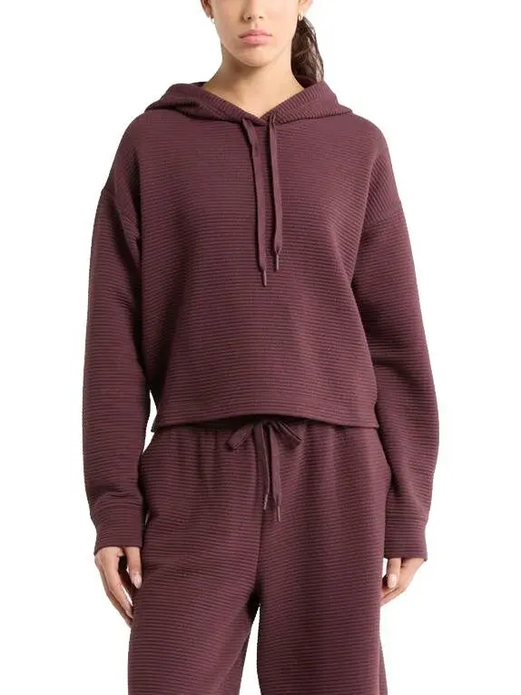 Zella Cotton-blend Ribbed Hoodie - Burgundy Fudge