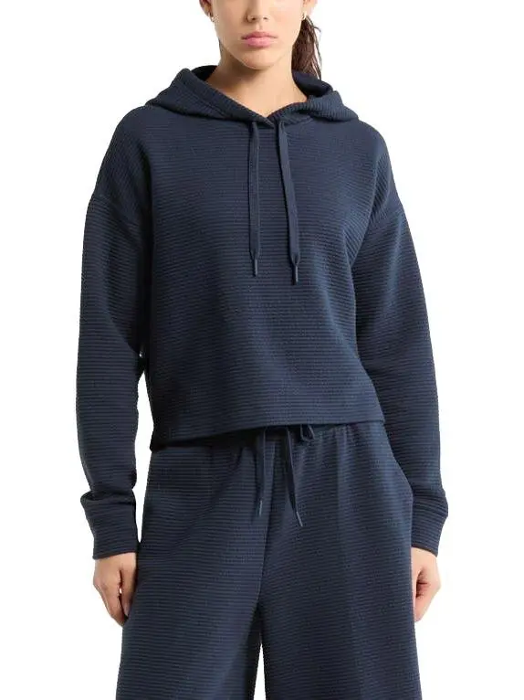 Zella Cotton-blend Ribbed Hoodie - Navy Sapphire