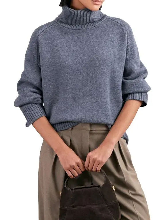 REISS Wool And Cashmere Oversized Turtleneck Sweater - Blue Marl