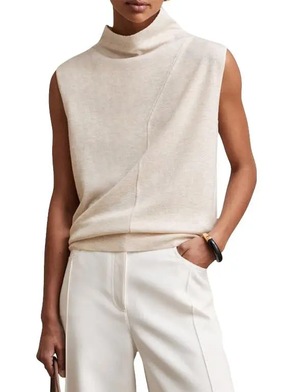 REISS Harper Funnel Neck Sleeveless Wool Sweater - Stone Neutral