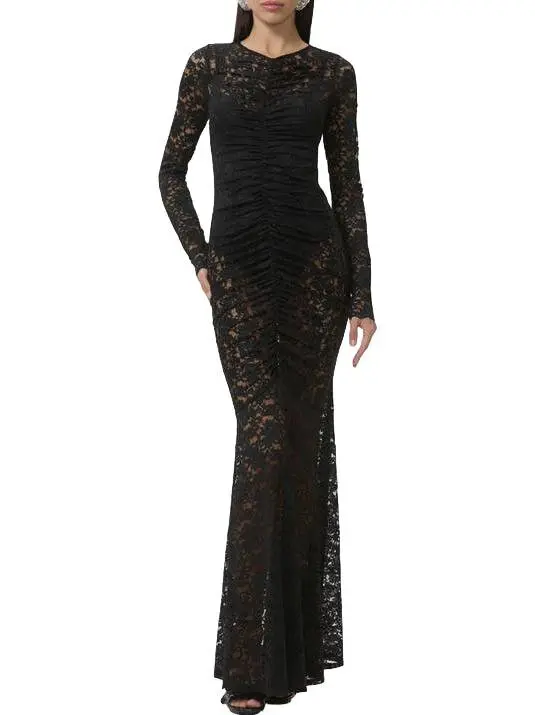 AFRM Jenima Long-sleeve Lace Mermaid Gown - Noir