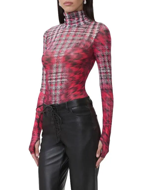 AFRM Zadie Printed Mesh Top - Ruby Houndstooth