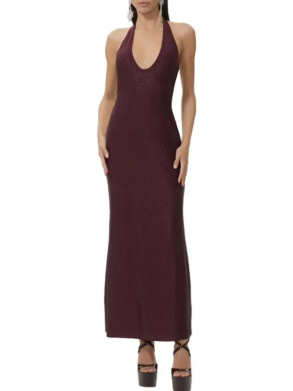 AFRM Rhinestone Halter Open Back Cocktail Dress - Vineyard