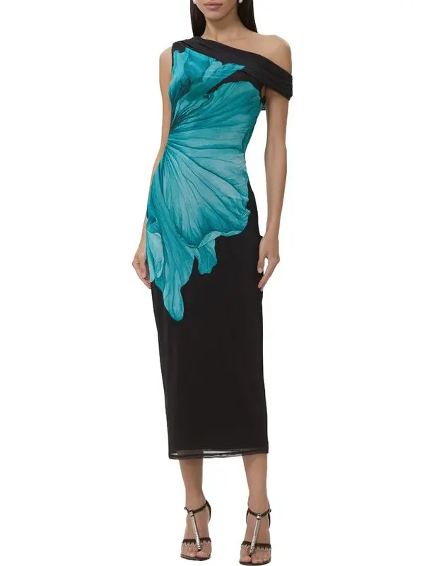 AFRM Holden One-shoulder Midi Dress - Teal Flower