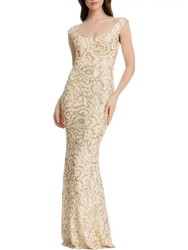 Dress The Population Josie Sequin Floral Mermaid Gown - Cream Multi