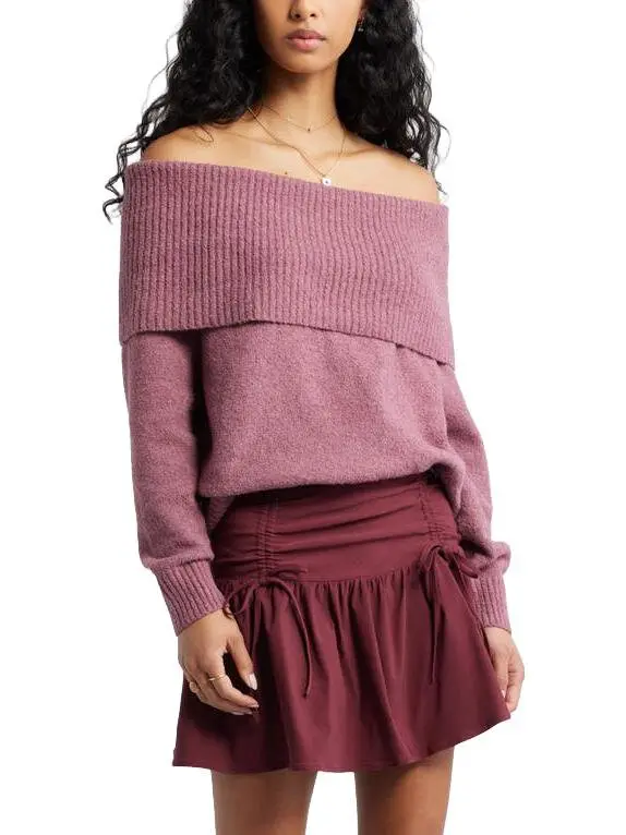 Bp. Bouclé Off-the-shoulder Sweater - Burgundy Shade