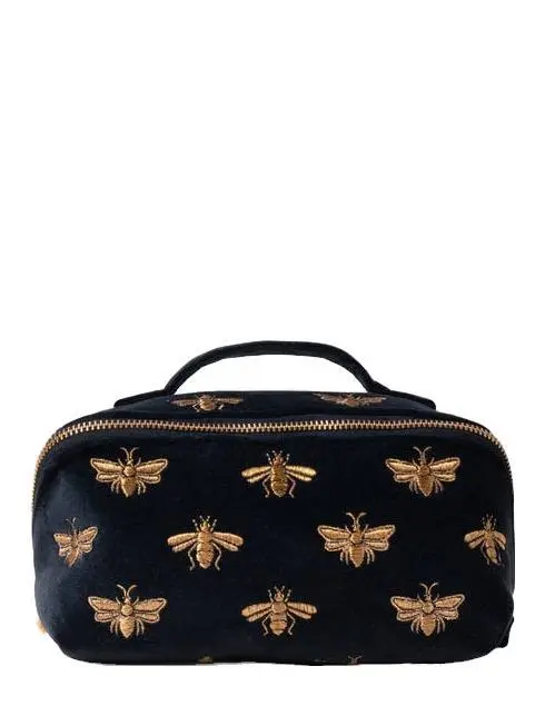 ELIZABETH SCARLETT Honey Bee Velvet Makeup Bag - Charcoal