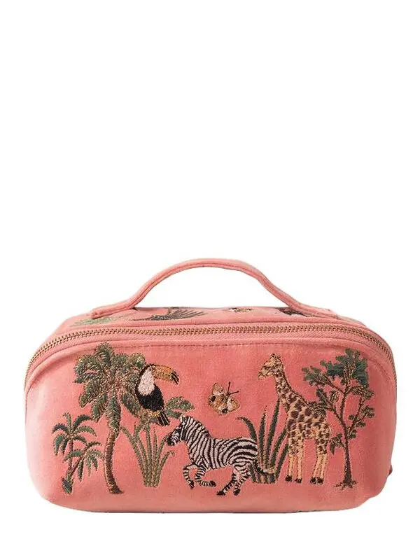 ELIZABETH SCARLETT World Wildlife Velvet Makeup Bag - Coral