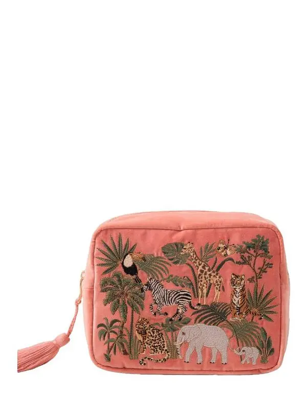 ELIZABETH SCARLETT World Wildlife Velvet Wash Bag - Coral