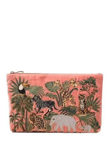 ELIZABETH SCARLETT World Wildlife Velvet Everyday Pouch - Coral
