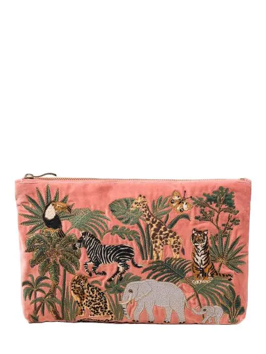 ELIZABETH SCARLETT World Wildlife Velvet Everyday Pouch - Coral