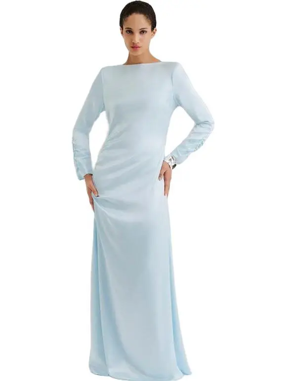 MALINA Luisa Ruched Long Sleeve Maxi Dress - Icy Blue