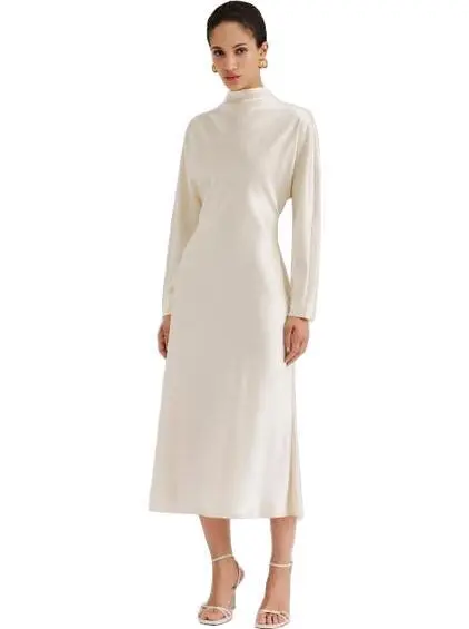 MALINA Zora Long Sleeve Midi Dress - Vanilla