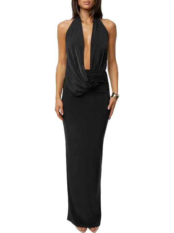 JLUXLABEL Dawn Drape Halter Maxi Dress - Black