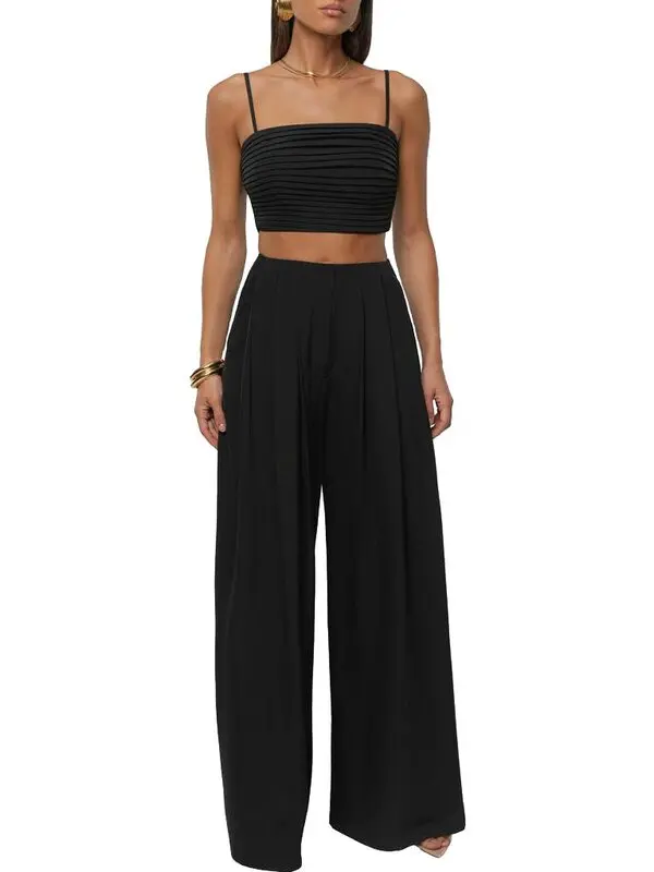 JLUXLABEL Serenade Crop Top And Wide Leg Pants - Black