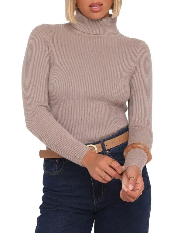 PETAL & PUP Cecil Turtleneck Ribbed Sweater - Mushroom