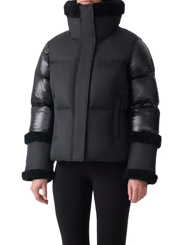 Mackage Lydana Down Jacket With Shearling Trim And Removable Bib - Black
